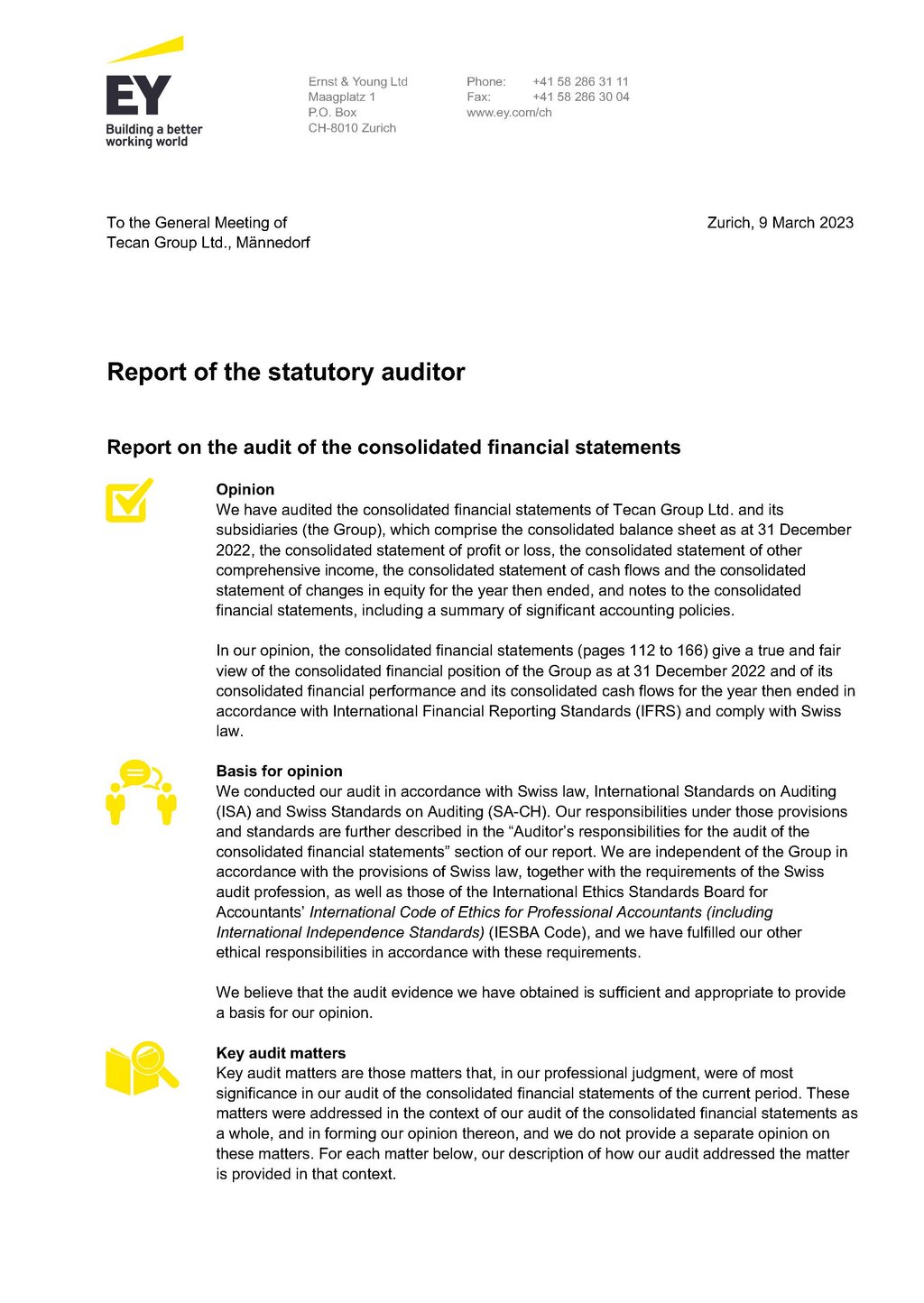 Tecan Annual Report: Statutory Auditor´s Report on the Consolidated ...