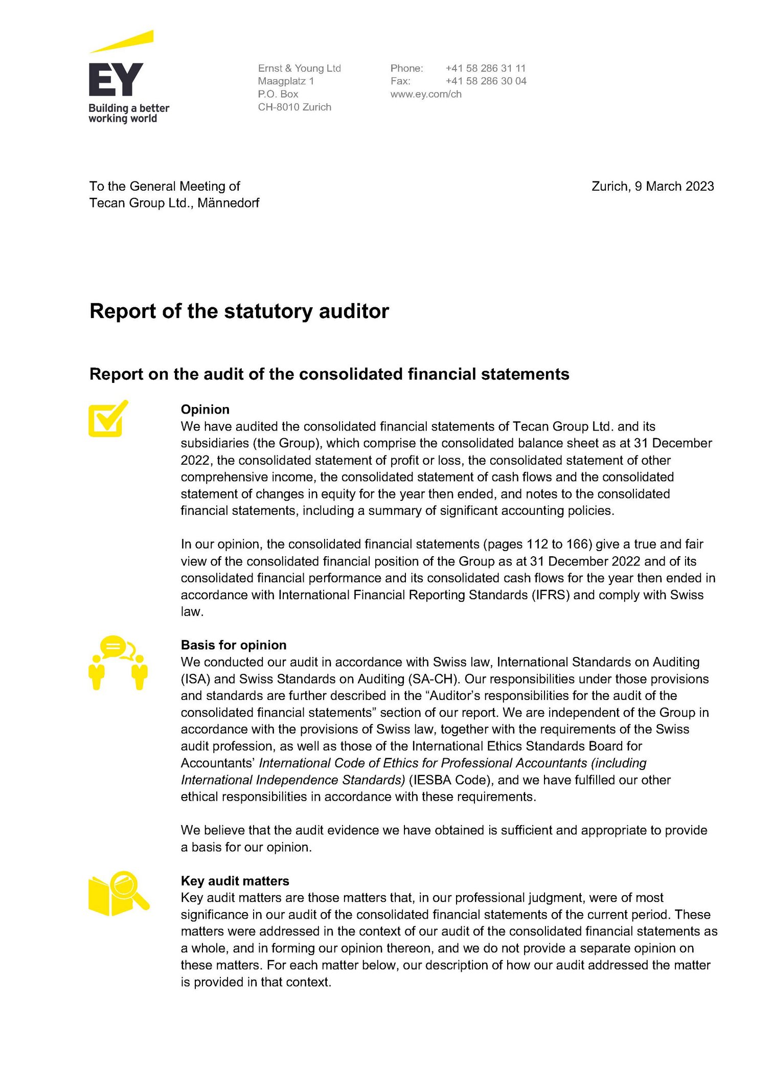 Tecan Annual Report: Statutory Auditor´s Report on the Consolidated ...